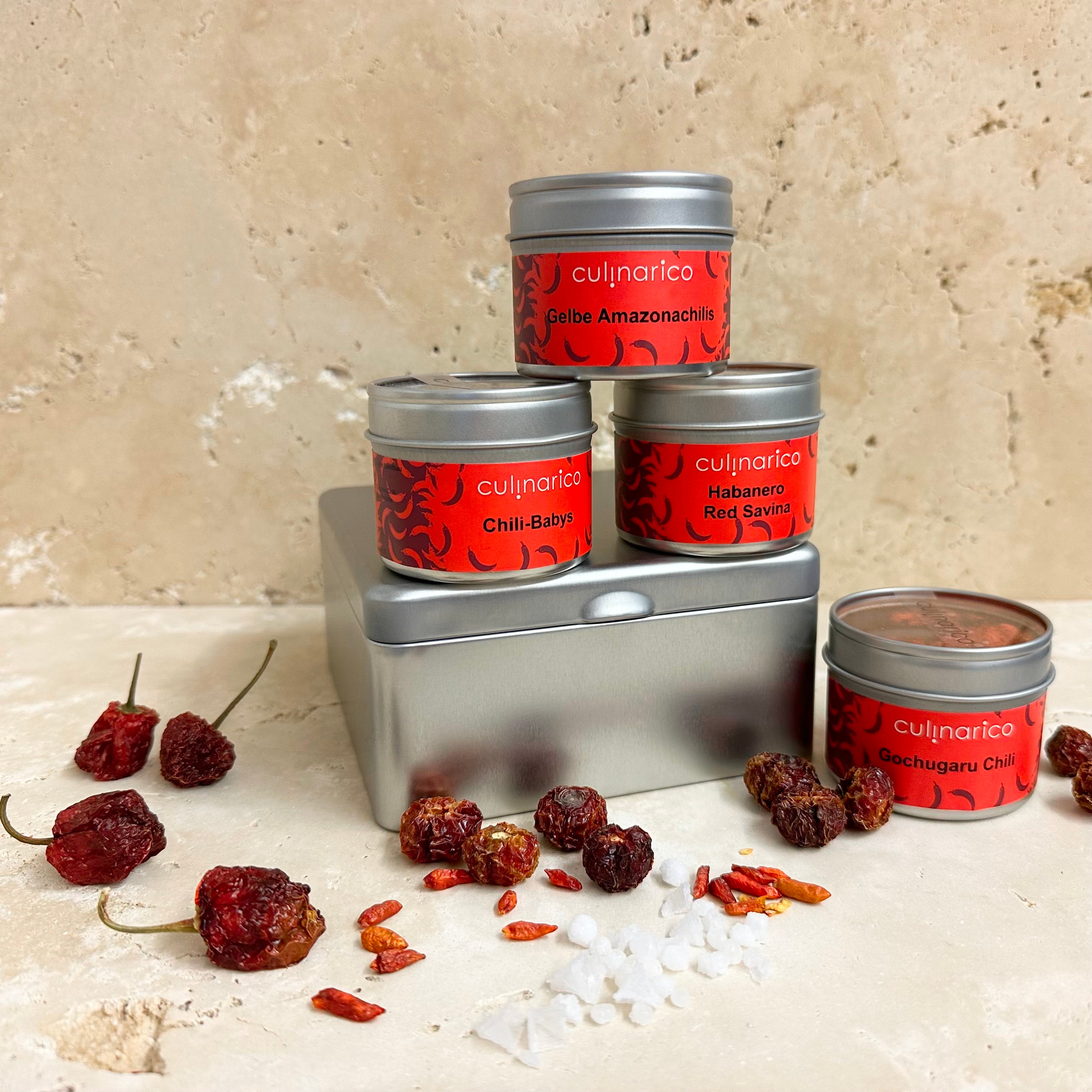 Geschenkbox CHILI klein | 4er Box mit Bio Chiligewürzen – culinarico