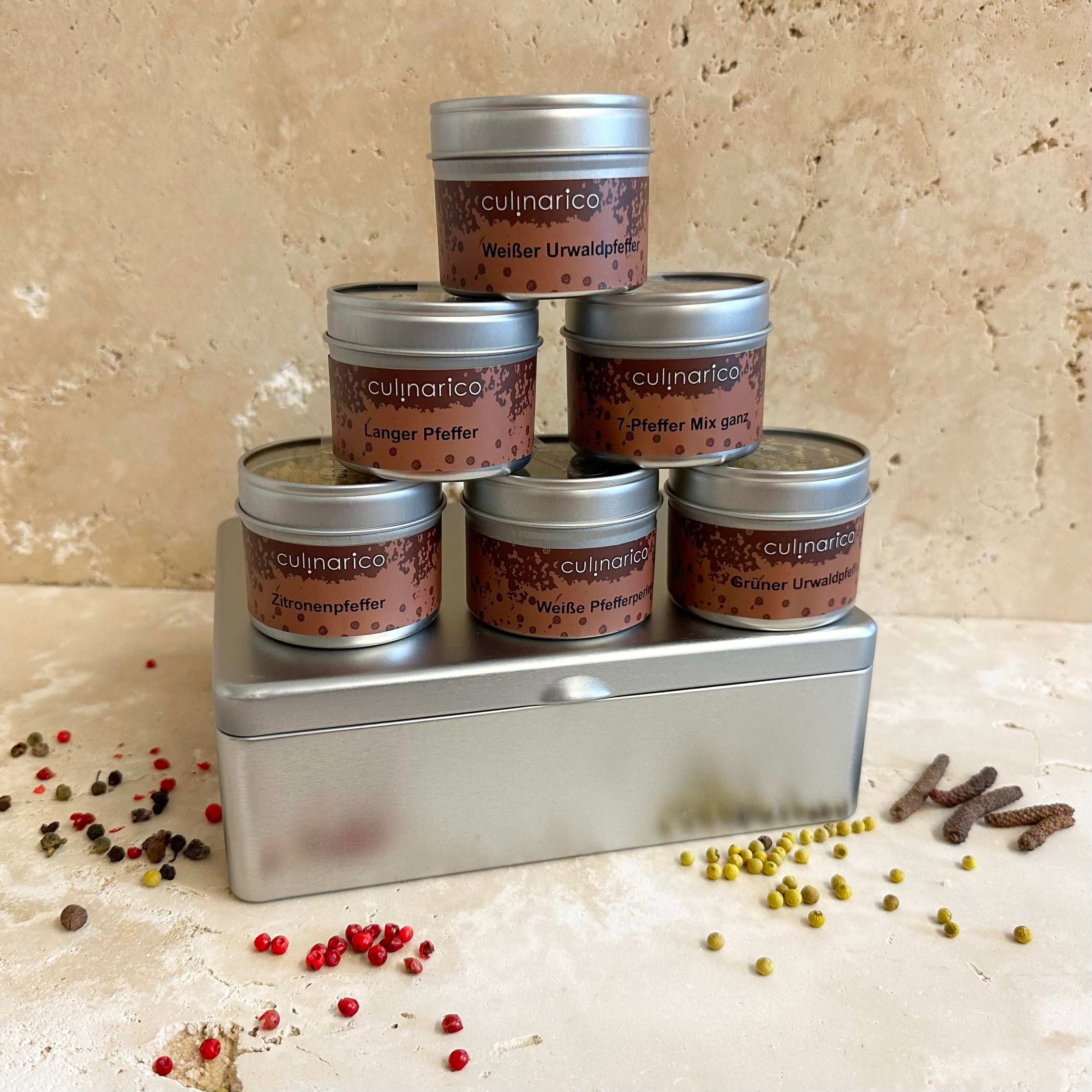 Geschenkbox PFEFFER groß | 6er Box mit Bio Pfeffern – culinarico